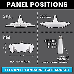 Bell+Howell Hex Bulb E26 LED Garage Light 6 Panel Deformable Shop Light Ceiling Light High-Intensity Lighting with 144 LED Bulbs for Attic, Basements, Office, Garage Lights