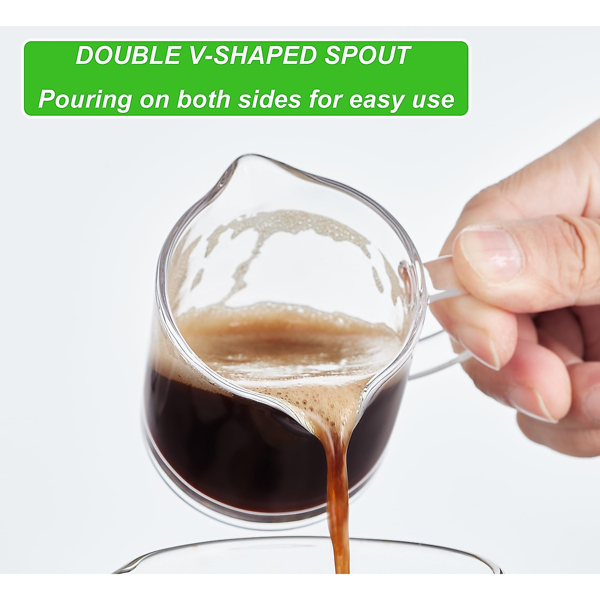 Espresso Cups Set of 2, 4 OZ Double Spouts Cups, Espresso Shot Glasses, Milk Cup with Handle, Clear Glass, Espresso Accessories for Espresso Machine