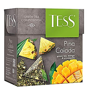 Tess Pina Colada Green Tea Composition Mango and Pineapple Leaf Tea in 20 Pyramid Sachets