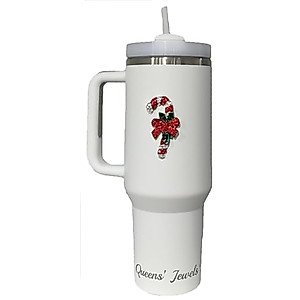THE QUEENS' JEWELS Candy Cane Jeweled 40 oz. Tumbler - Unique Gift for Women, Birthday, Cute, Fun, Not Painted, Decorated, Bling, Bedazzled, Rhinestone