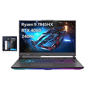 asus ROG Strix G17 Gaming Laptop, 17.3'' QHD 240Hz Display, AMD Ryzen 9 7845HX, GeForce RTX 4060, 64GB DDR5 RAM, 4TB PCIe SSD, RGB Backlit Keyboard, Win 11 Pro, Gray, 32GB Hotface USB Card