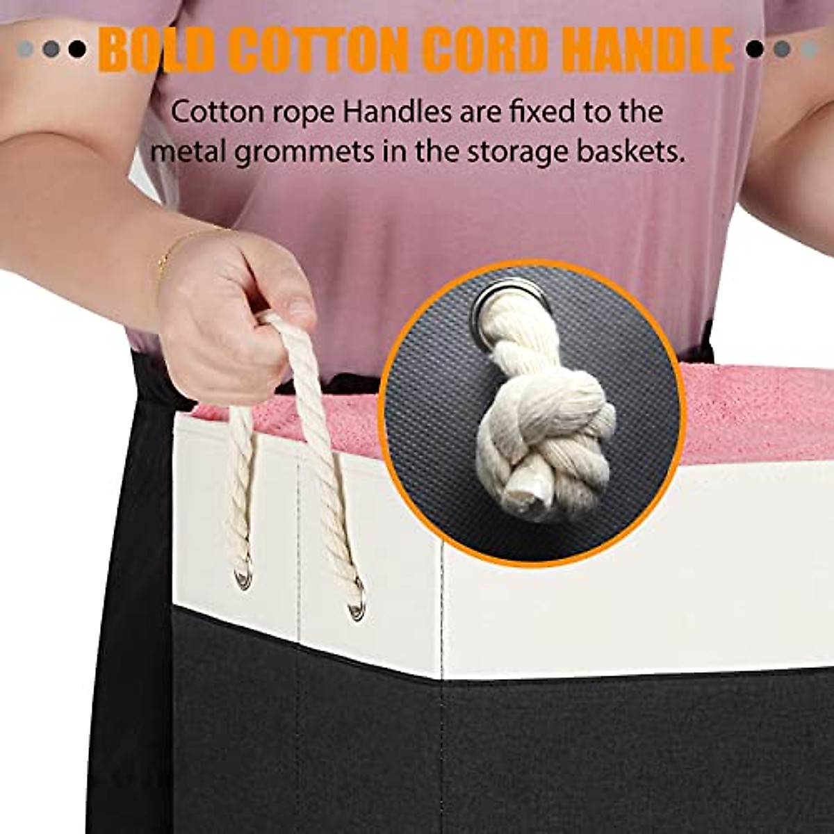 ASXSONN Fabric Storage Bins with Label, Foldable Storage Baskets for Shelves with Handles [3-Pack], Large Storage Baskets for Organizing Home, College Dorms, 15"x11"x9.6", Black&White