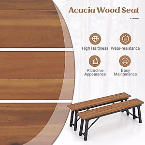 Tangkula Outdoor Folding Bench Set of 2, 55 Inches Long 2-3 Person Acacia Wood Backless Patio Dining Bench, No Assembly Weatherproof Camping Bench for Porch, Yard, Poolside, Balcony (Natural)