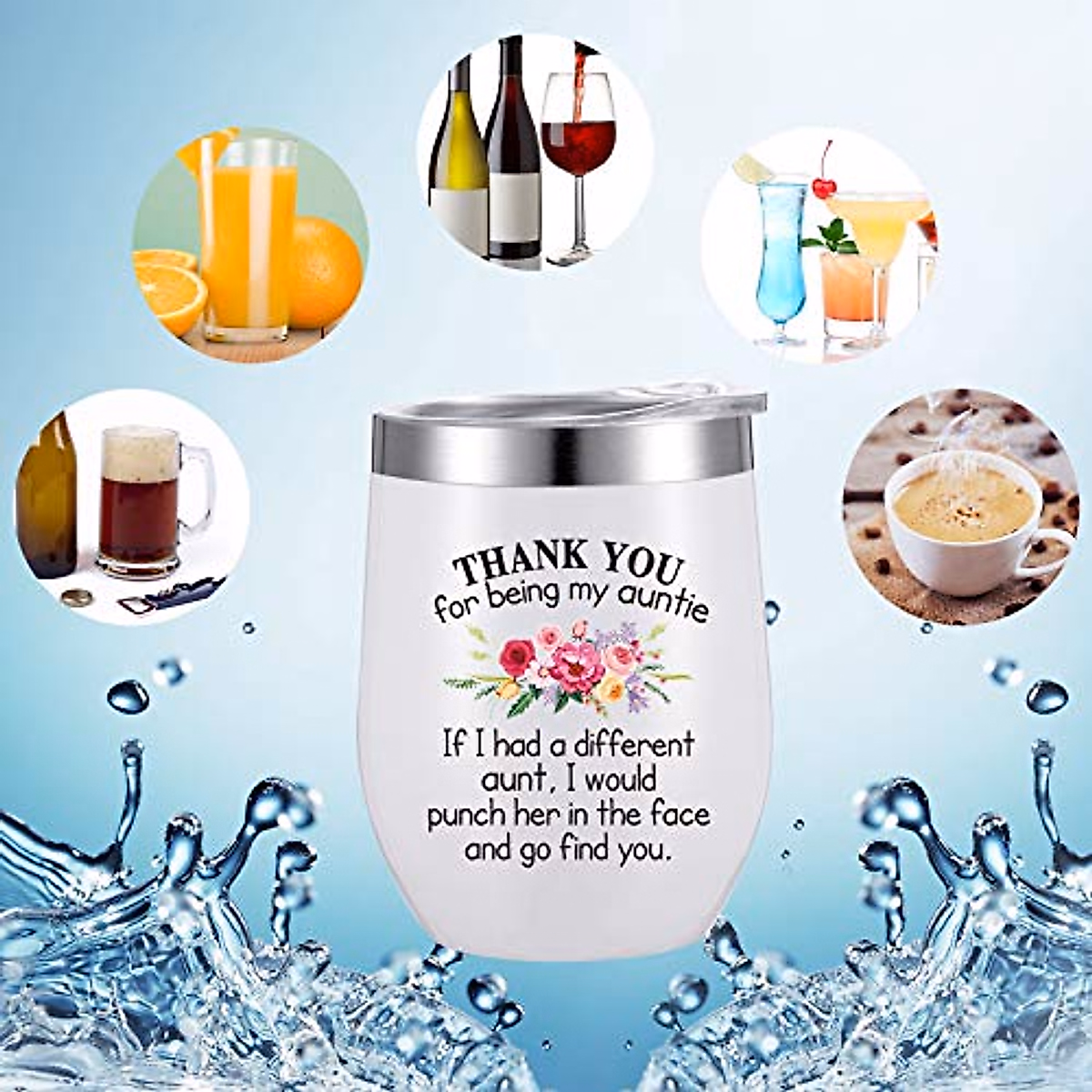 Aunt Birthday Gift from Niece Nephew Best Aunt Ever Thank You for Being My Aunt Coffee Mug for Mother's Day Christmas 12 oz Insulated Stainless Steel Wine Tumbler with Lid Straw and Brush