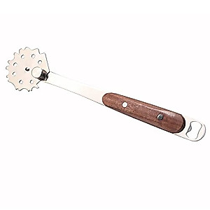 Stainless Steel BBQ Grill Scraper, 360° Adjustable Grill Carbon Grate Cleaner, Wooden Handle Metal Barbecue Grill Cleaner Tool Grill Scraper with Bottle Opener Works with Most Grill Grates