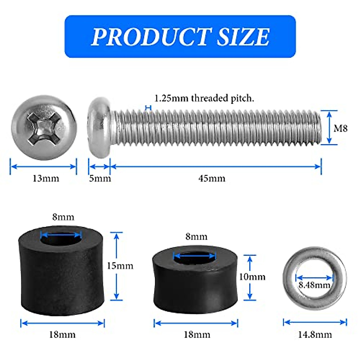 Wall Mounting Screws Bolts for Samsung TV - M8 x 45mm with 25mm Long Spacers, Solid Screw Bolts Hardware for Mounting Samsung TV, TV Mounting Bolts Work with Samsung 50" 55" 60" 65" 70" 75" 82" TV