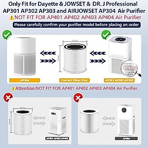 AP301 Replacement Filter, Compatible with Dayette AP301 AP302 and JOWSET AP301 AP302 AP303 and AIRJOWSET AP304 Air Purifier, H13 True HEPA Filter, NOT FOR AP401 AP402 AP403 AP404 Air Purifier