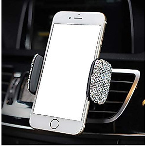 Ergonflow Luxury Rhinestone Bling Universal Car Stand Phone Holder Air Vent Car Mount Stand Holder Compatible with iPhone X 8 Plus 7 Plus SE 6s 6 Plus 6 5s 5 4s 4 (Silver)