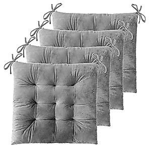ELFJOY 4 Pack Chair Cushions for Dining Chairs Chair Pads Cushion for Kitchen Office Tufted Square Seat Cushion with Ties (16" Grey Velvet)