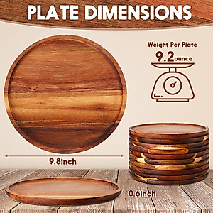 Rtteri 12 Pieces Acacia Wood Dinner Plates 9.8 Inch Round Wood Dishes Wooden Charger Serving Tray Easy Cleaning Lightweight Unbreakable Classic Plate for Dishes Snack, Dessert, Housewarming Gift