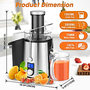 1000W 5 Speeds LCD Screen Centrifugal Juicer Machines Vegetable and Fruit, Regenerate Juice Extractor with Big 3" Wide Mouth, Anti-drip Compact Juice Maker, Easy Clean, High Juice Yield, BPA Free