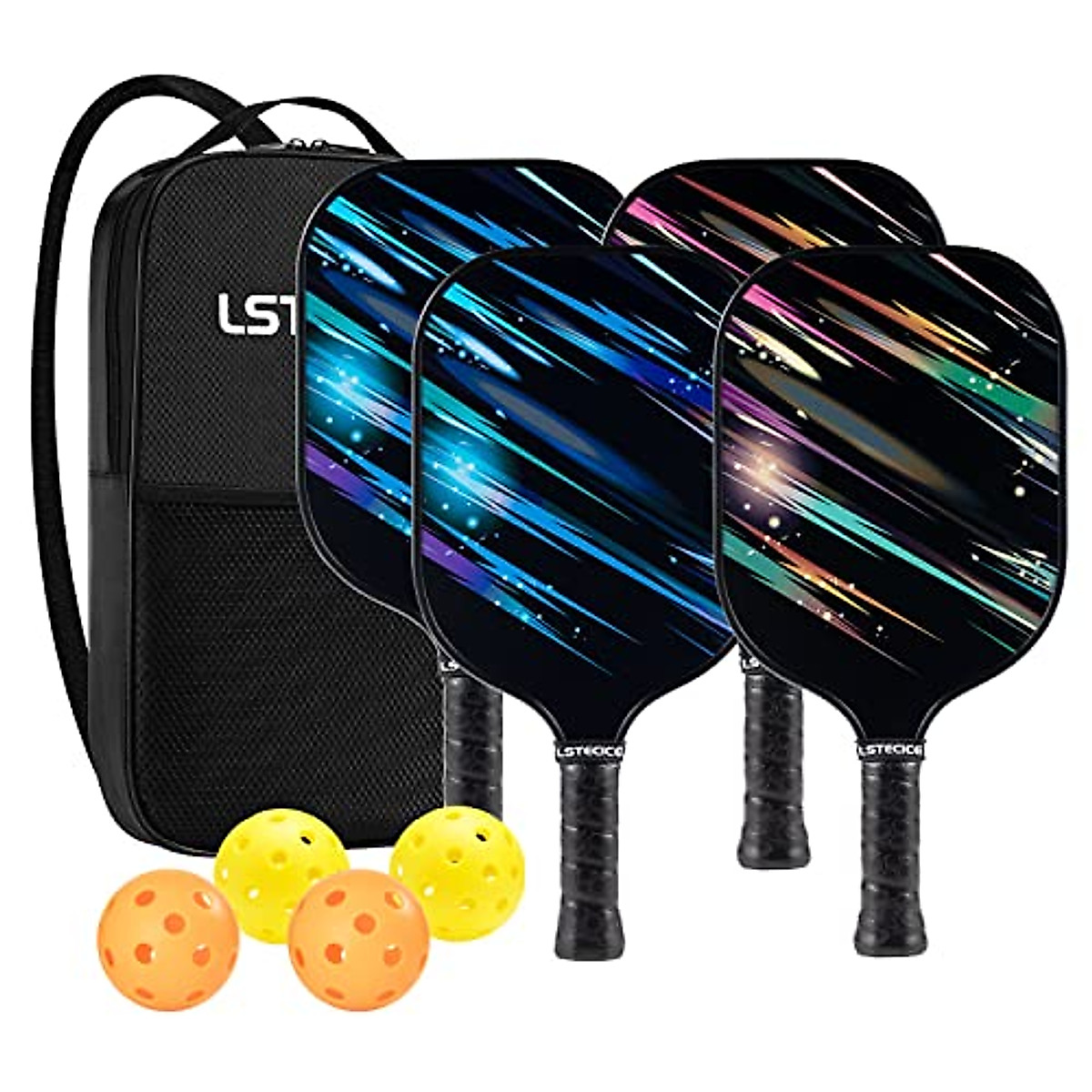 LSTECICE Pickleball Paddles Set of 4, Professional 13mm Pickleball Rackets, Lightweight Pickleball Set, Pickleball Equipment with 4 Pickleball Racquets, 4 Balls and Portable Carry Bag