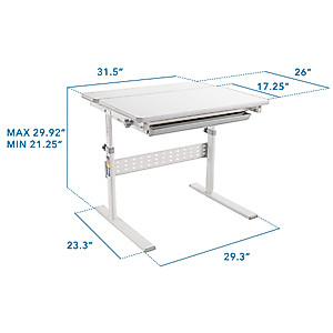 Mount-It! Height Adjustable Desk for Kids [31.5" x 26"] Children's Workstation with Tilting Desktop and Drawer for Storage, Ergonomic Study Table for Writing, Drawing, Reading, Studying (Gray)
