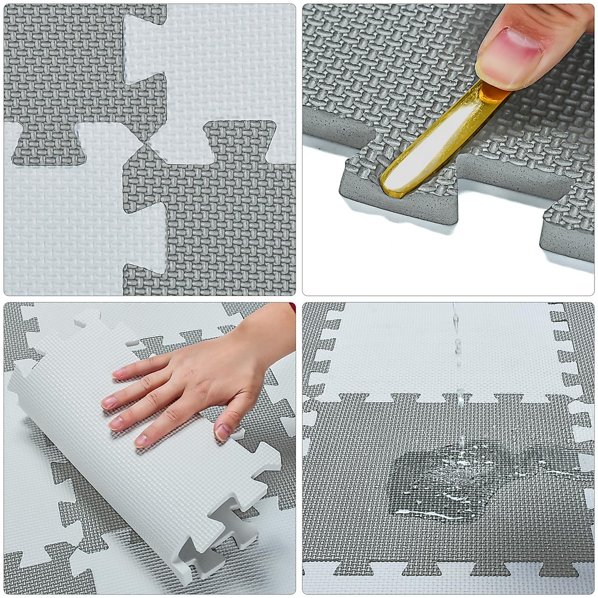 qqpp EVA Rubber 18 Tiles Interlocking Puzzle Foam Floor Mats - Baby Play Mat for Playing | Exercise Mat for Home Workout. White, Black, Gray. QC-ADLb18N