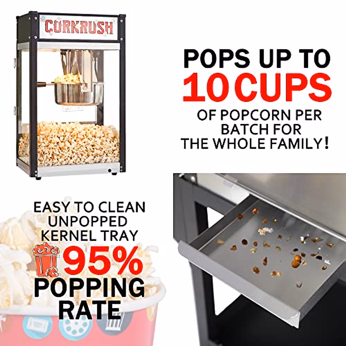 8 Ounce Popcorn Machine Movie Theater Style with Cart Old Fashioned Popcorn Maker Machine for Home Commercial Halloween Christmas Gift, Black