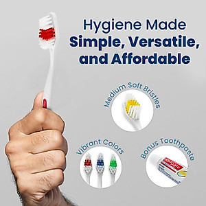 Variety Savings 40 Toothbrushes Bulk Wholesale Quantity Standard Size, Dental Care Toiletries, Medium Soft Bristles, Individually Wrapped, Homeless Care, Disposable Use, Hotels, Travel,