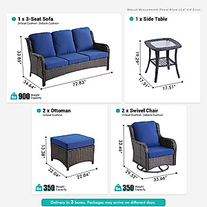 XIZZI Patio Furniture Set with Swivel Rocking Chairs,6 Pieces All Weather Wicker Outdoor Furniture with Sofa,High Back Patio Conversation Set for Balcony,Deck,and Backyard,Brown Rattan Navy Blue