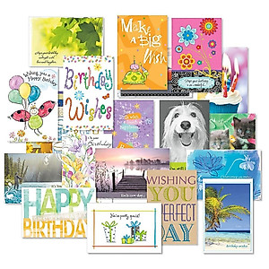 Mega Birthday Greeting Cards Value Pack - Set of 40 (20 designs), Large 5" x 7", Birthday Cards with Sentiments Inside, White Envelopes