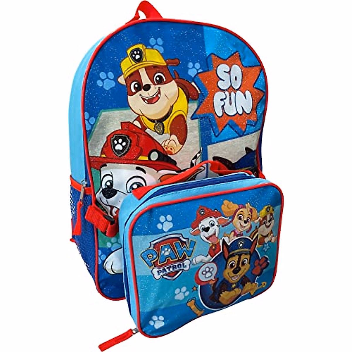 Fast Forward Paw Patrol So Fun 15 Inch Kids Backpack With Removable Lunch Box Set (Blue-Red)