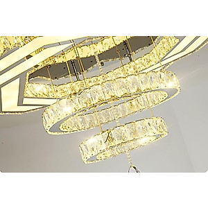 W24 Modern Crystal Chandeliers 3 Rings Pendant Light Fixtures Elegant Pendant Chandelier Flush Mount for Bedroom Living Room Dining Room Hallway Large Ceiling LED Dimmable 2700K-4500K-6000K