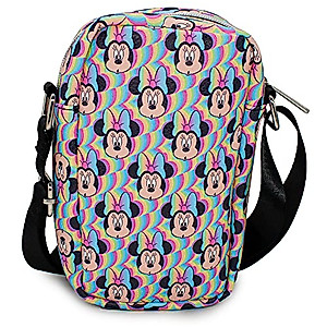Buckle Down Disney Bag, Cross Body, Minnie Mouse Surprised Expression, Rainbow Multi Color, Vegan Leather