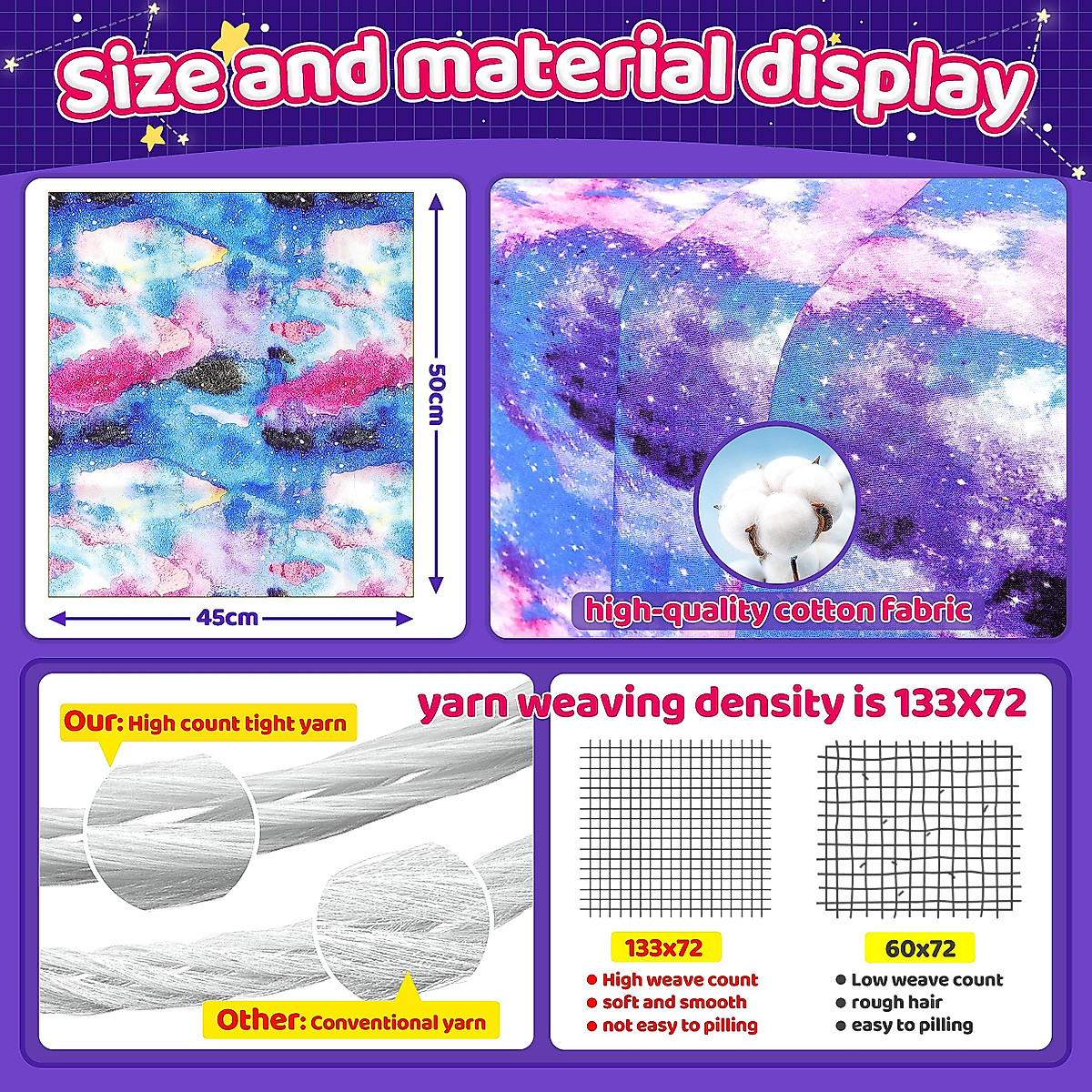 ZAIONE Fat Quarters Cotton Fabric: Blue 9Pcs Starry Sky Printed Fabric 18”x20” Quilting Squares for Patchwork DIY