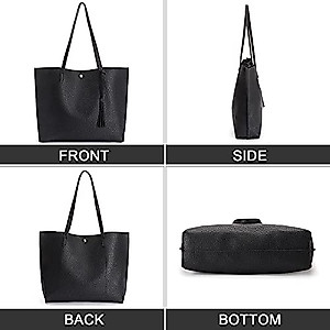 Lieseh Women's Bohemian Tote Bag for Shoulder and Hand with Inner Pocket (BLack Ribbon)