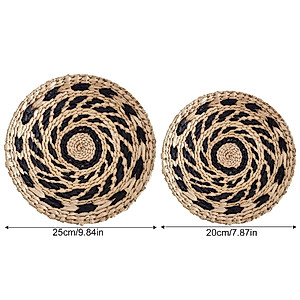 Wicker Woven Wall Basket Decor - Natural Seagrass Woven Rustic Flat Hanging Baskets Boho Rattan Wall Basket Bowls for Farmhouse Living Room Bedroom Décor