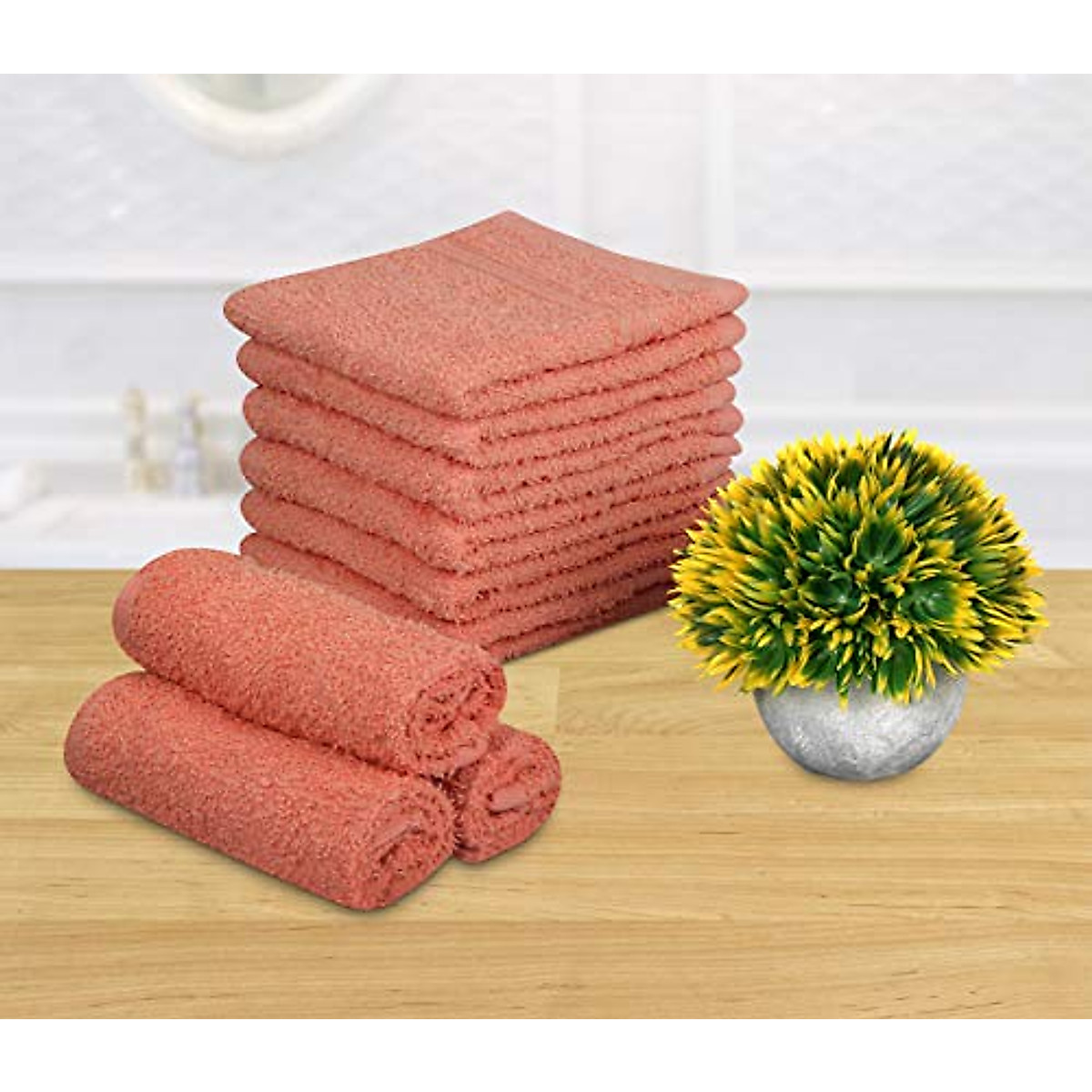 Beauty Threadz - Pack of 12 Washcloths 100% Ring Spun Cotton Premium Quality 12x12 inch Face Towel Highly Absorbent, Ultra Soft & Fade Resistant 400 GSM Wash Cloth Set (Petal Pink)