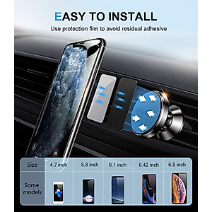 Humixx[8 Built-in Magnets Magnetic Phone Holders for Your Car [Durable ＆ Sturdy] Magnetic Phone Holder Mount for car 360° Rotation Car Vent Clip Fit for iPhone Samsung ＆ All Phones, Black