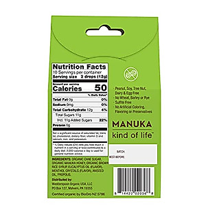 Wedderspoon Organic Manuka Honey Drops, Eucalyptus & Bee Propolis, 20 Count (4oz) (Pack of 1)| Genuine New Zealand Honey | Perfect Remedy For Dry Throats