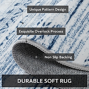 6x9 Area Rugs for Living Room Machine Washable Rug Distressed Indoor Carpet Neutral Moroccan Boho Rug Ultra Soft Area Rug for Bedroom Dining Room Playroom Office,Blue