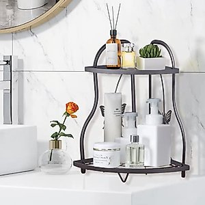 Fippkargo Bathroom Counter Organizer 2 Tier Bathroom Organizer Countertop Storage Shelf Kitchen Metal Corner Spice Organizer Bathroom Tray for Counter Vanity Makeup Organizer Shelf Black