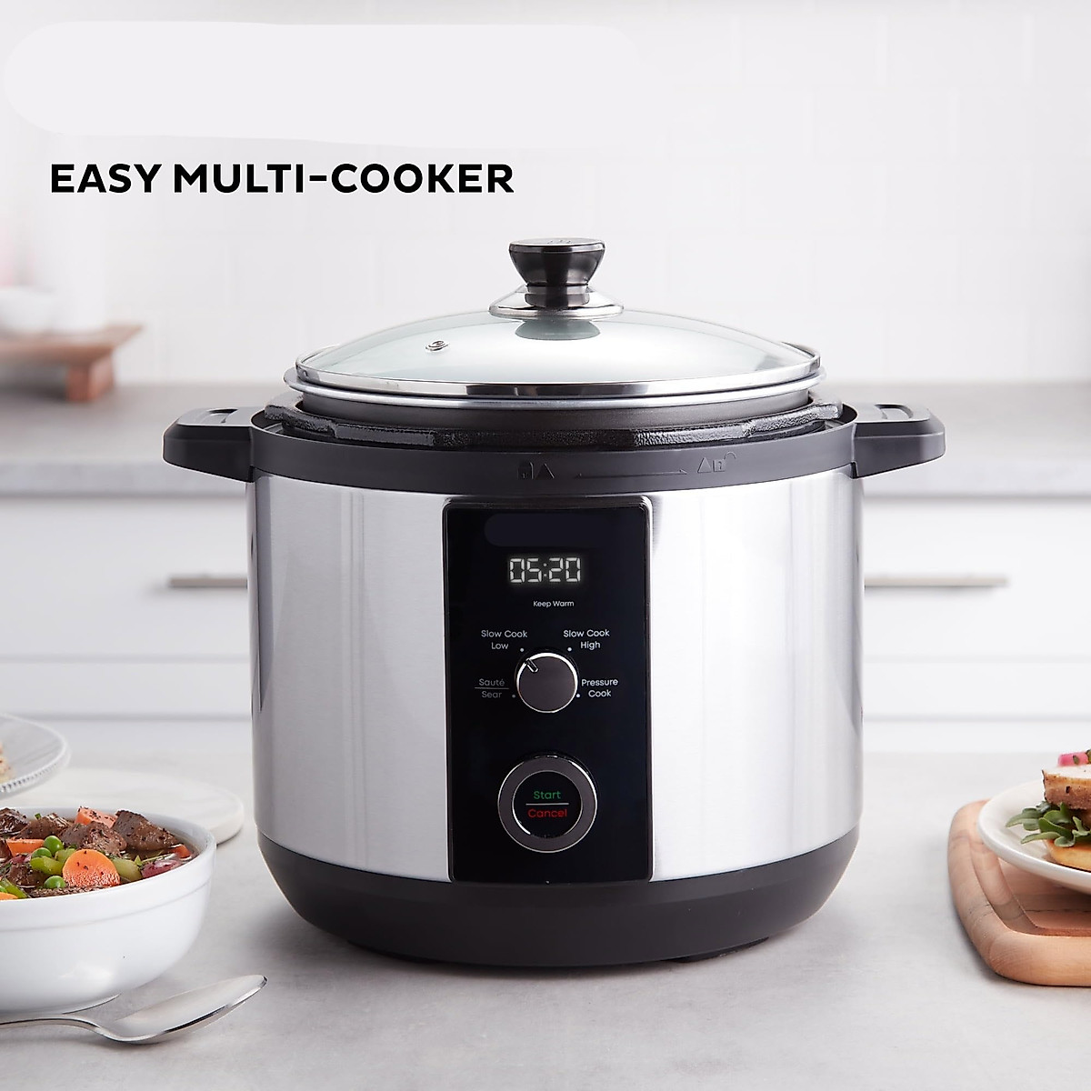 6QT Easy 3-in-1 Slow Cooker, Pressure Cooker, and Sauté Pot, Versatile Family Cooking, Black