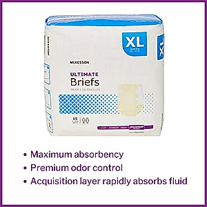 McKesson Ultimate Briefs, Incontinence, Maximum Absorbency, XL, 15 Count, 1 Pack