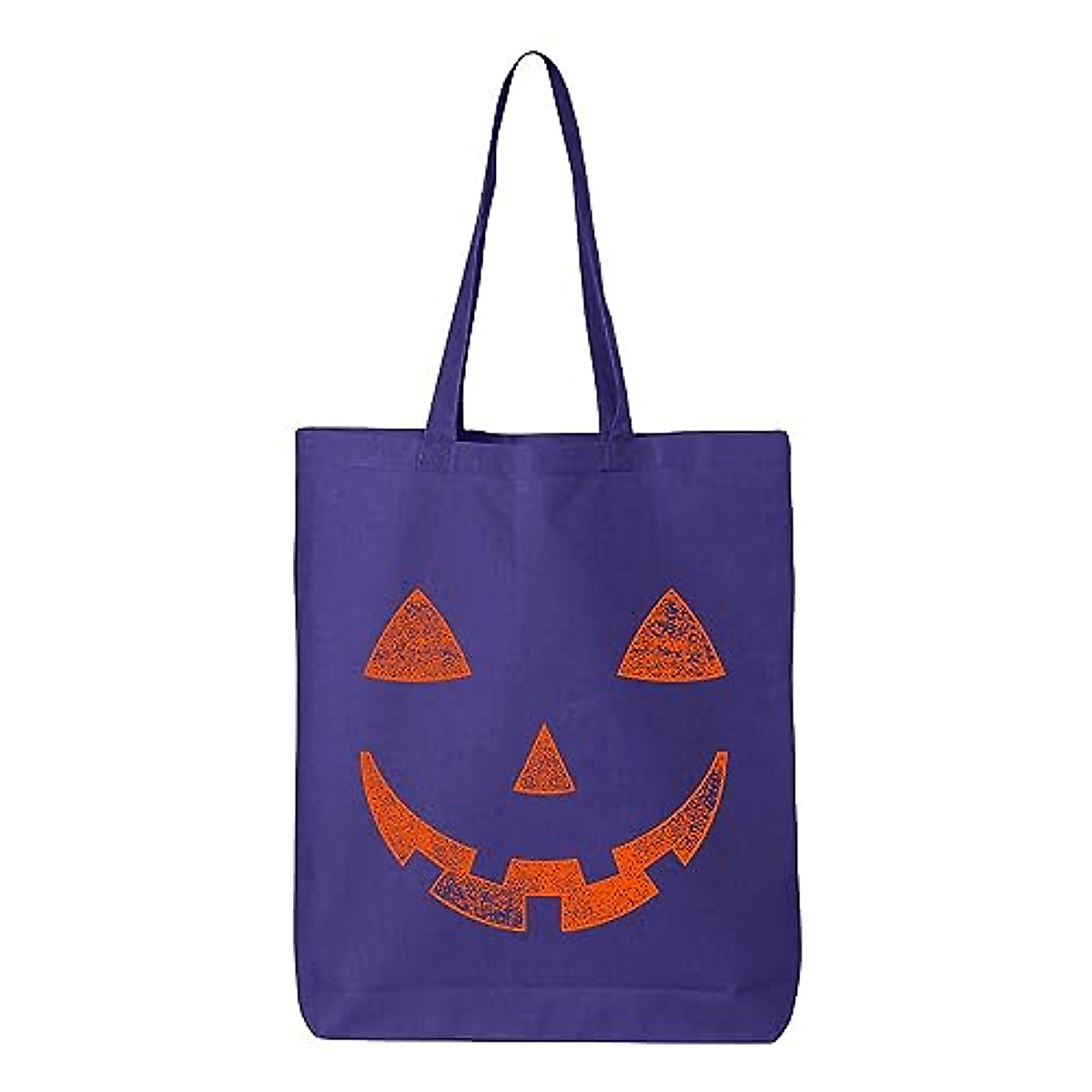 shop4ever Orange Jack O' Lantern Pumpkin Face Halloween Trick or Treat Eco Cotton Tote Reusable Shopping Bag Purple ECO 1