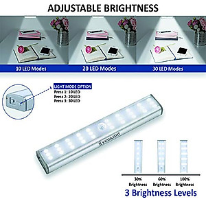 VYANLIGHT Motion Activated Light, Wireless LED Lights with 30 LEDs, Built-in Battery, and 4-Modes, Stick-On Anywhere Magnetic Night Light Bar for Closet Hallway Stairway, Dimmable LED, 1 Pack