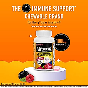 Airborne Vitamin C 1000mg (per serving) - Very Berry Chewable Tablets (32 count in a box), Gluten-Free Immune Support Supplement, With Vitamins A C E, ZINC, Selenium, Echinacea & Ginger, Antioxidants