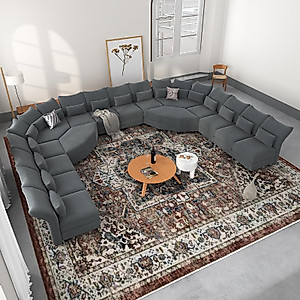 LLappuil Oversized Modular Sectional Sofa 214.6" 16-Seater U Shaped Couch with Large Storage Chaise, Velvet High Back Recliner Couches with Big Ottoman for Living Room, Grey