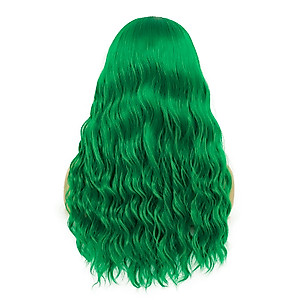 Beweig Long Curly Wavy Green Wig for Women Middle Part Costume Cosplay Wig Synthetic Hair Replacement Wig …