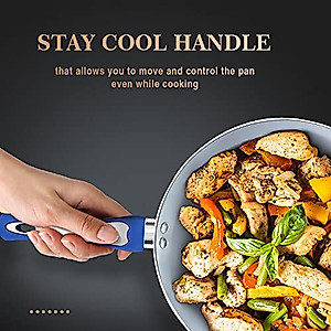 FGY 6 Pieces Nonstick Frying Pan Set with Induction Bottom - 8 inch Omelet Pan, 9.5 inch & 11 Fry Pans with Glass Lids - Dishwasher Safe (Blue)