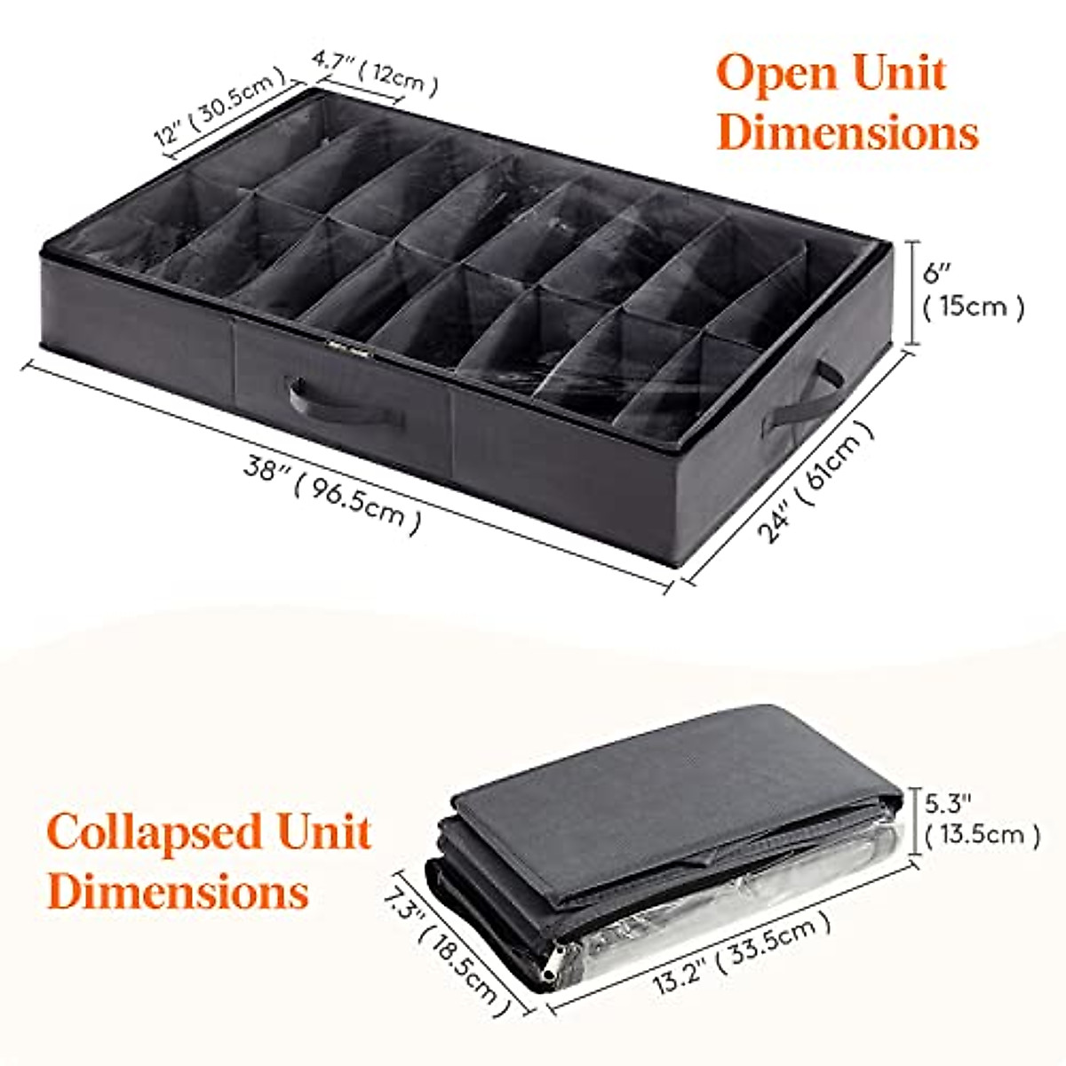 Lifewit 2 Packs Under Bed Shoe Storage Organizer, Total Fit 32 Pairs of Shoes, Foldable Shoe Rack Organizer Container with Reinforced Handle and Clear Cover for Women's and Men's Shoes