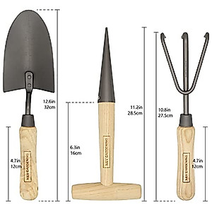 N&V Gardening Tools Set, 3 Pcs Garden Tools Set, Nickel Plated Stainless Steel Heavy Duty Gardening Tools Kit, Hand Trowel, Dibble and Hand Rake