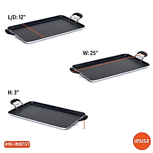 IMUSA USA, Black IMU-1818TGT Soft Touch Double Burner/Griddle, 20" X 12"
