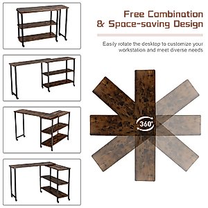 Tangkula Large 360° Free Rotating Sofa Side Table, Patented Mobile Couch Desk with 2-Tier Storage Shelves, Movable Laptop Table with Sturdy Metal Frame, Couch Table Snack Table for Home Office