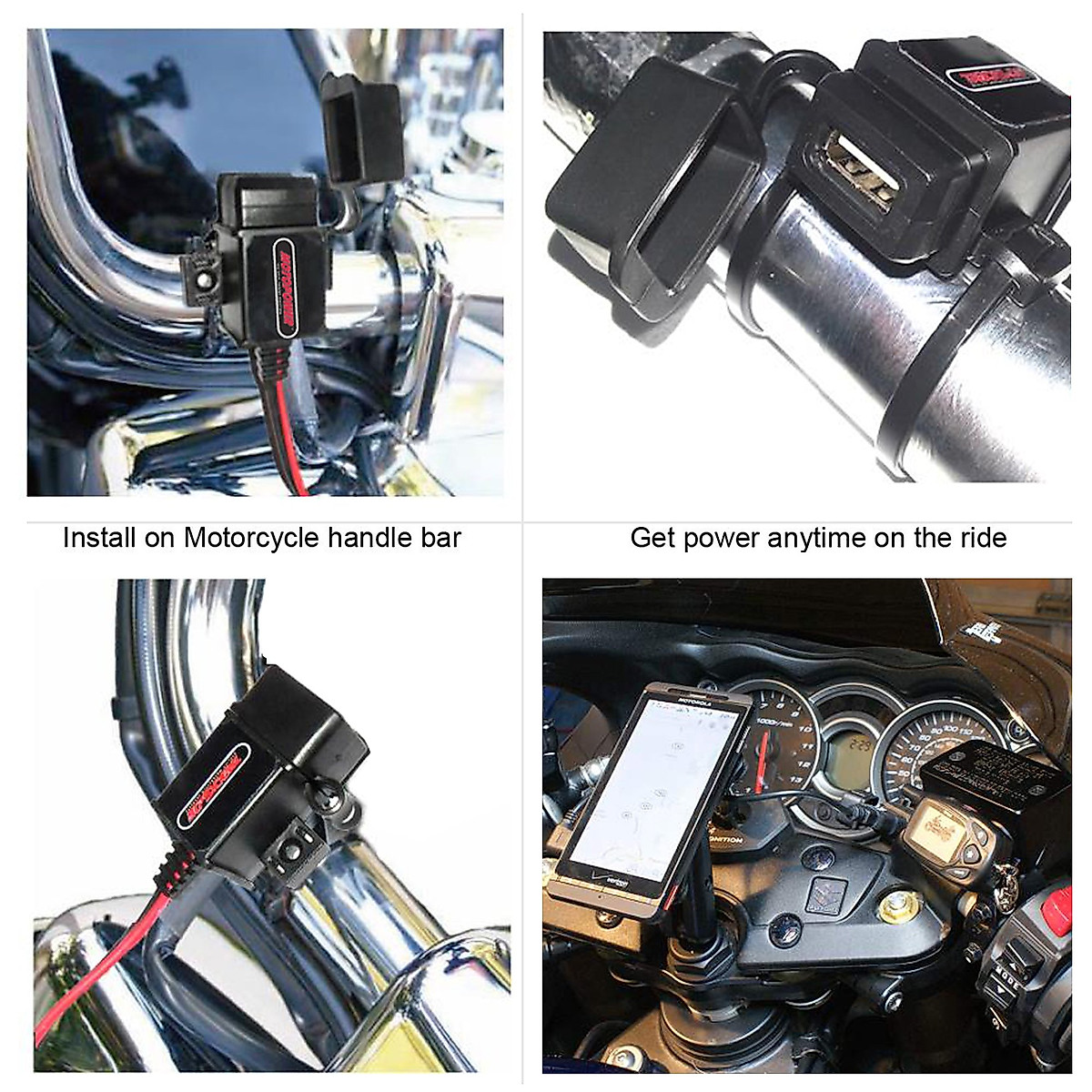 MOTOPOWER MP0609A 3.1Amp Motorcycle USB Port Kit SAE to USB Adapter On Motorcycle