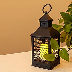 Eldnacele 11” LED Candle Lantern Decorative Indoor Outdoor Hanging Lantern with Waterproof Flameless Candle 6-Hour Timer, for Home, Garden, Patio, Party Lights, Black