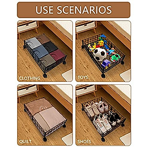 Under Bed Storage with Wheels, Underbed Storage Containers, Foldable Bedroom Storage and Organization with Handles, Underbed Storage Drawer for Shoes, Clothes, Toys, Blankets and Bedding (2 Pack, Black)