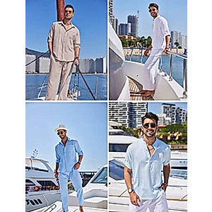 COOFANDY Guayabera Shirts for Men Long Sleeve Cuban Beach Shirts Casual Linen Button Down Shirts White