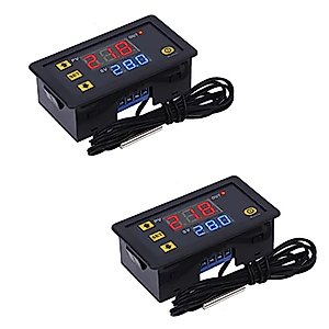 W3230 Digital LED Temperature Controller Module Digital Thermostat Switch with Waterproof Probe Programmable Heating Cooling Electronic Thermostat Range from -50℃ to 120℃ (12V 10A 120W) (2 Pieces)